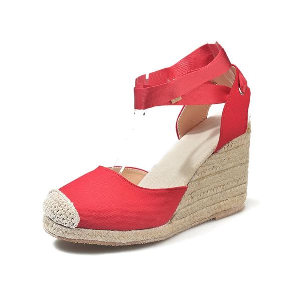 商品名:  Lymphvity Women's Canvas Espadrilles Wedge Sandals,Backless Closed Toe Ankle Strap Dressy Platform Sandals Ankle-T...
