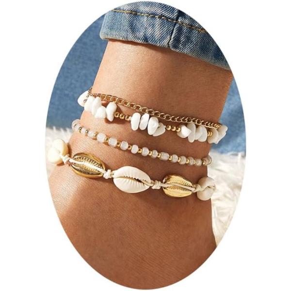 商品名FUTIMELY レイヤードゴールドシェルアンクルブレスレットセット レディース ティーン ガールズ ボーホー 上品 ハンドメイド 貝殻 砂利 ビーズ 調節可能 ゴールドメッキ アンクレットセット 防水 サマービーチジュエリー, ad...