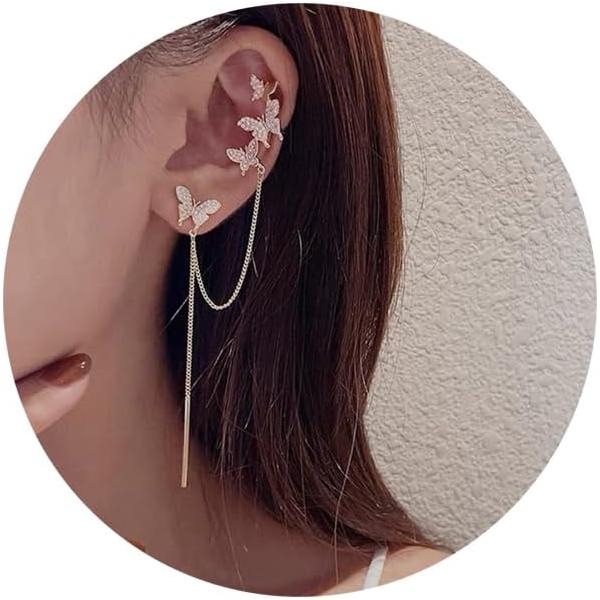 商品名FUTIMELY 華奢なバタフライイヤーカフイヤリング レディース ガールズ 14Kゴールドメッキ パール キュービックジルコニア タッセルチェーンイヤリング トレンディ 夏 ビーチイヤリング ガールズジュエリー, 亜鉛, 宝石なしF...