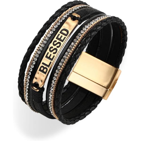 商品名ロングティアンティアンレザーラップブレスレット レディース パーソナライズレザーレターブレスレット ボーホー マルチレイヤー カフブレスレット ジュエリー, レザー, 合金。Long tiantian Leather Wrap Bra...