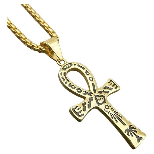 商品名Egyptian Ankh Cross Charm Pendant Necklace For Men The Key of the Nile Gold Color Stainless Steel Egypt Jewelryブランド：G...