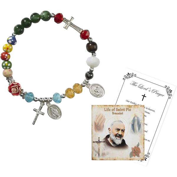 商品名Padre Pioブレスレット 聖ピオのストーリーカード 主の祈りカード 伸縮性聖ピオブレスレット 聖ピオ神父ジュエリー 初聖体拝領/確証/洗礼用ストーリーカードセット付き 合計2点, 金属, 宝石なし。Padre Pio Brace...