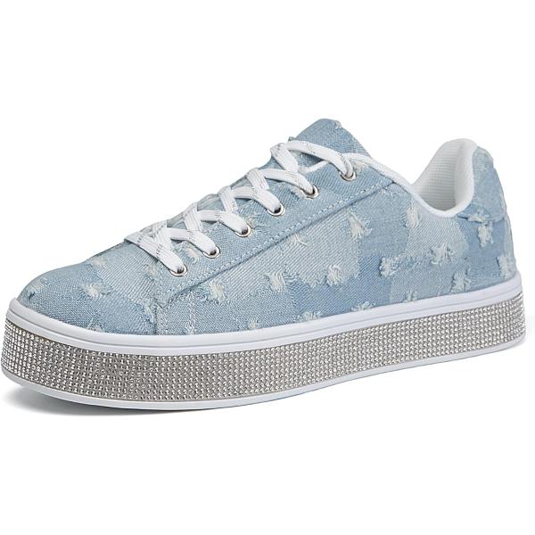 商品名UUBARIS Women's Fashion Tennis Sneakers Dressy Denim Sneakers Rhinestone Lace Up Jean Shoes Casual Walking Canvas Sho...