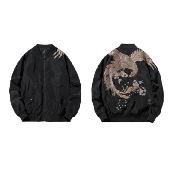商品名:  JYHBHMZG Phoenix Embroidered Bomber Jacket - Hip Hop Japanese Baseball Coat for Men and Women in Spring B80thin Mブ...