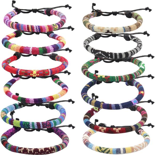 商品名Zalmoxe 友情織ブレスレット 編み込みブレスレット バルク 調節可能 ハンドメイド 編み紐 カラフル ラップブレスレット パック レディース ティーン, コットン, 宝石なし。Zalmoxe 12Pcs Boho Woven F...