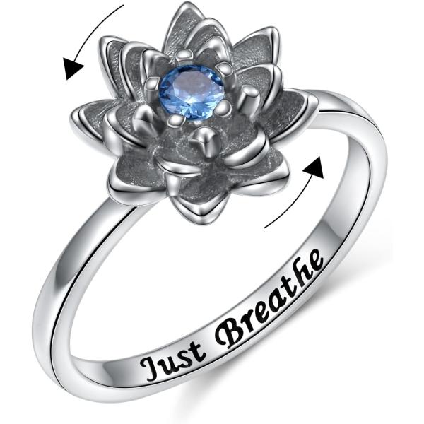 商品名Just Breathe Lotus Spinner Ring for Women Girls 925 Sterling Silver Oxidation Flower Fidget Rings for Anxiety Stress ...