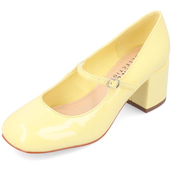 商品名: Journee Collection レディース Okenna パンプス スクエアトゥ メリージェーン ヒール トゥルーコンフォートフォームインソール, イエロー ワイド, 8 Wide Journee Collection Wo...
