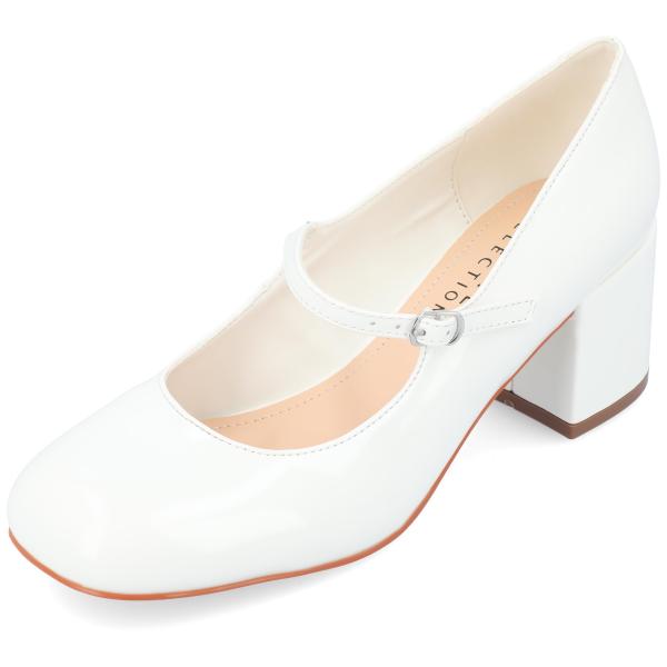 商品名: Journee Collection レディース Okenna パンプス スクエアトゥ メリージェーン ヒール トゥルーコンフォートフォームインソール, ホワイト ワイド, 11 Wide Journee Collection W...