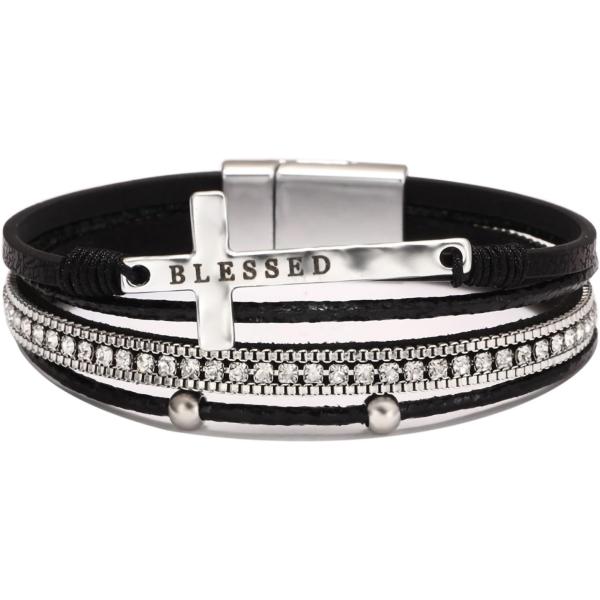 商品名Fesciory ヒョウ柄ブレスレット レディース ボーホーレザーラップ 多層パールクリスタルブレスレット バングルジュエリー, レザー, アゲートFesciory Leopard Bracelet for Women, Boho L...