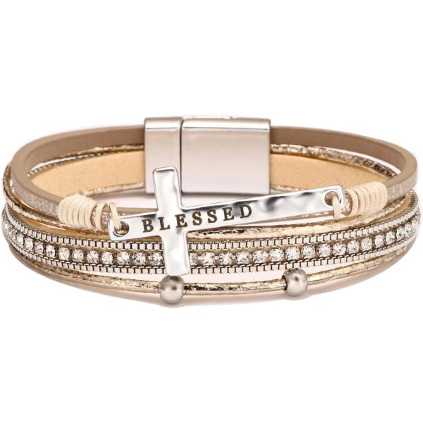 商品名Fesciory Leopard Bracelet for Women, Boho Leather Wrap Multi-Layer Pearl Crystal Bracelet Bangle Jewelry (B39:Blessed...