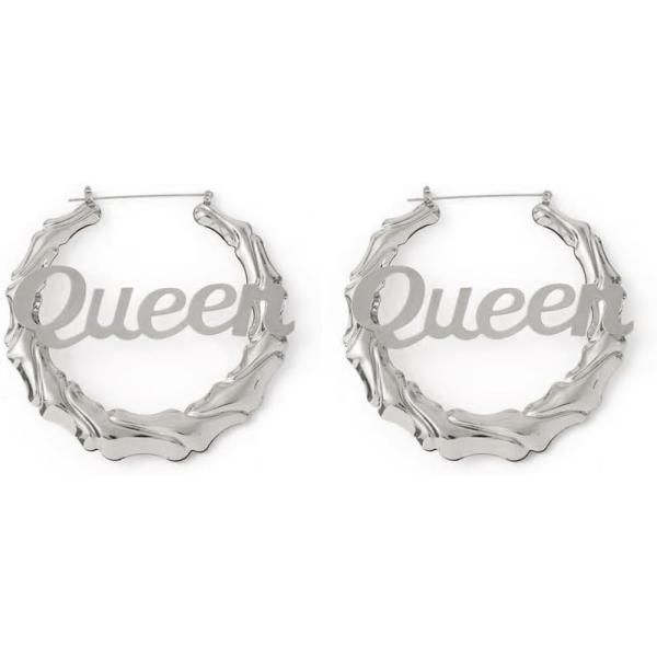 商品名大型バンブーフープイヤリング レディース ガールズ ラウンドゴールド クイーン バンブーフープイヤリング ヒップホップ ファッションジュエリー, アクリル, 宝石なしLarge Bamboo Hoop Earrings for Wom...