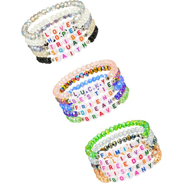 商品名BROCC クリスタルストレッチブレスレット 15個 レディース メンズ 6mm カラフル アルファベット 積み重ね可能 クリスタルビーズブレスレット カラフルな友情ブレスレット 夏 ビーチ トレンディ コスチューム ジュエリー 誕生...