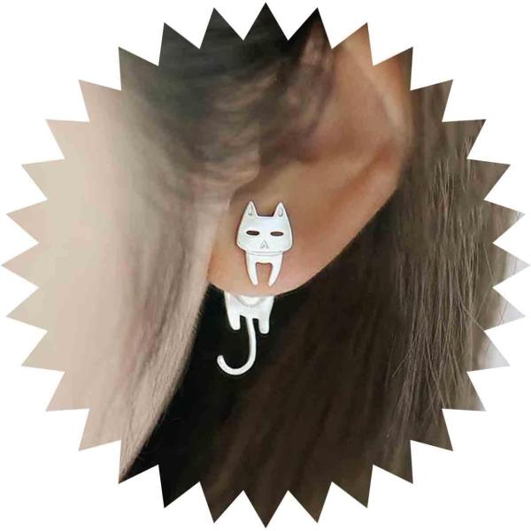 商品名Aneneiceera Boho Cat Ear Jacket Earrings Silver Cat Earrings Tiny Cat Stud Earrings Hanging Cat Cute Earrings Jewelry...