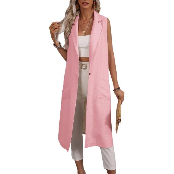 商品名:  Sleeveless Linen Blazers Jacket for Women 2024 Pink Summer Fall Long Vest Lightweight Light Fashion Dressy Casual ...