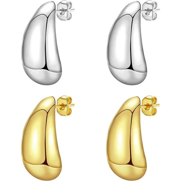 商品名Luxval レディース ボッテガピアス デュペ 軽量 チャンキーゴールドフープイヤリング レディース 低刺激性 925スターリングシルバー/14Kゴールドメッキ オープンフープイヤリング ファッションジュエリー レディース ティーン...