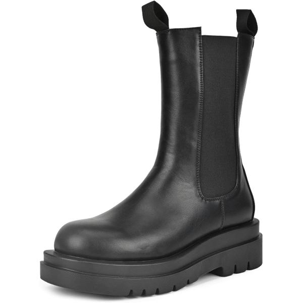 商品名Women's Platform Mid Calf Cleated Chunky Ankle High Fashion Boots(MEG1-BK09)ブランド：Generic商品サイズ：9高さ：14.7 cm横幅：33 cm奥行：3...