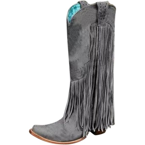 商品名Crzidha Fashion Tassel Tall Boots for Women,Concise Solid Suede Cowboy Boots Pull On Tabs Slip On Wide Calf High Boot...