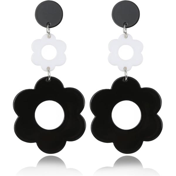 商品名MOROYA アクリルフラワーイヤリング レディース ガールズ トレンディなステートメント Y2k 花柄 樹脂イヤリング デイジー ドロップイヤリングセット ボーホー レトロ ホワイト&amp;イエロー 60年代/70年代のイヤリング...