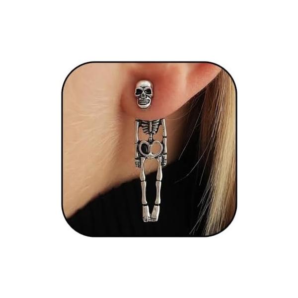 商品名ゴシックスケルトン ユニークなイヤリング パンク 人間の頭蓋骨 面白いイヤリング ゴースト新郎の花嫁 ハロウィンイヤリング フロントバックスタッドピアス レディース ガールズ, 亜鉛, 合金。Gothic Skeleton Uniqu...