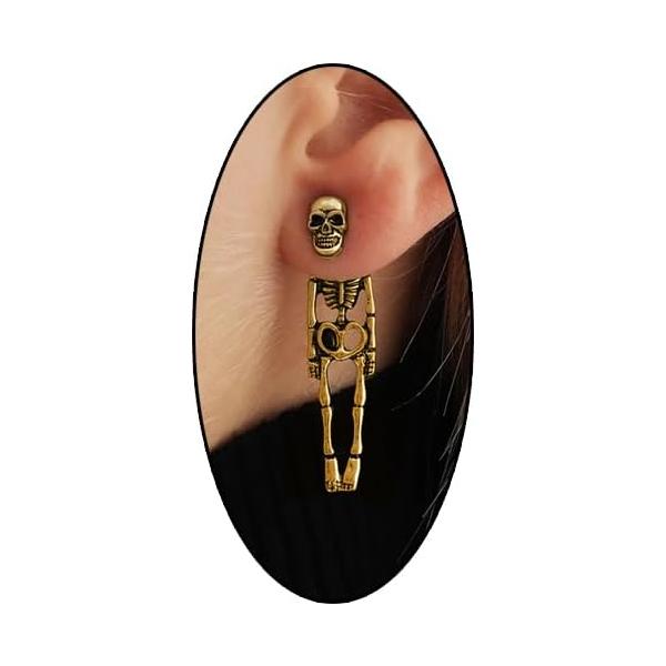 商品名ゴシックスケルトン ユニークなイヤリング パンク 人間の頭蓋骨 面白いイヤリング ゴースト新郎の花嫁 ハロウィンイヤリング フロントバックスタッドピアス レディース ガールズ, 亜鉛, 合金。Gothic Skeleton Uniqu...