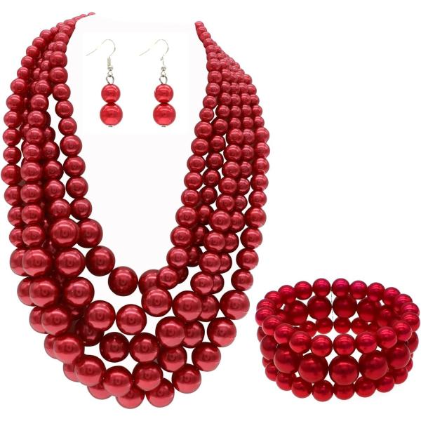 商品名iSPECIAL パール 多層ネックレス イヤリング ブレスレット セット レディース 繊細な人工人工ストランド レディース ガールズ ブライズメイド ジュエリー ギフト, 亜鉛, 合成パールiSPECIAL Pearl Multil...