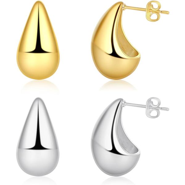 商品名ASCOMY フープピアス レディース チャンキーティアドロップピアス 14Kゴールド/シルバー/ローズゴールドメッキ 軽量 低刺激性 ウォータードロップイヤリング ミニマリスト ジュエリーギフト レディース ガールズ, 真鍮, 宝石...