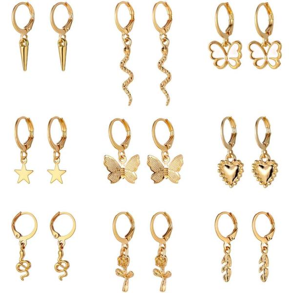 商品名FUTIMELY 12組 ゴールドイヤリングセット レディース ガールズ 低刺激性 ファッション ハート バタフライ ヘビ パール リンク ドロップ ダングル イヤリング マルチパック フープ イヤリング ジュエリー, 亜鉛, 宝石な...