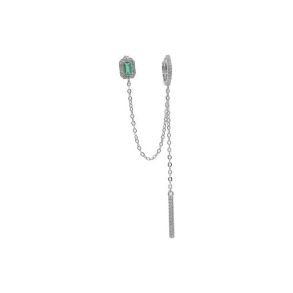 商品名Double piercing silver color and clear green rectangle cubic zirconia long chain tassel earringブランド：Generic商品サイズ：高さ：1...
