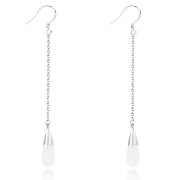 商品名GLLBTPT Natural White Opal Linear earrings in Sterling Silver,Droplet Chain Dangle Earrings for Women,Long Dangle Dro...