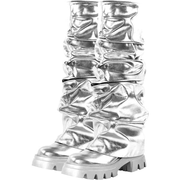 商品名LISHAN Women's Platform Boots Round Closed Toe Slouchy Knee High Boots Fold Upper Block Heels Under the Knee High Boo...