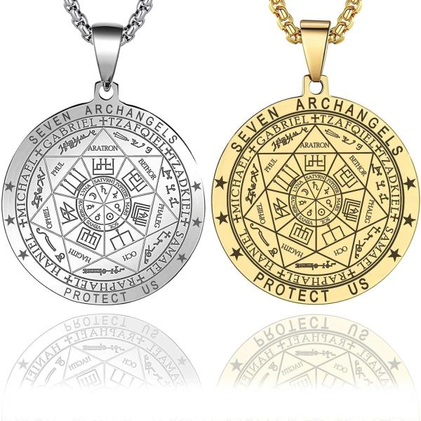 商品名FLYUN 7人の大天使の封印ペンダントネックレス メンズ 7人の大天使保護ネックレス メンズ スピリチュアルタリスマンアミュレットジュエリー, ステンレス鋼, 宝石なしFLYUN Seal of The 7 Archangels P...