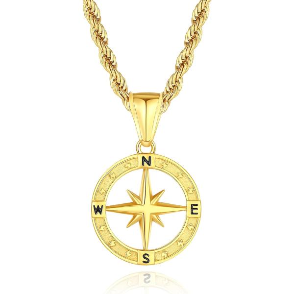 商品名メンズコンパスペンダントネックレス メンズ レディース 18Kゴールド シルバーメッキ ステンレススチールネックレス メンズ ボーイズ ゴールドチェーン ジュエリー ギフト 息子 お父さん 夫 ボーイフレンド 誕生日 クリスマス バレ...