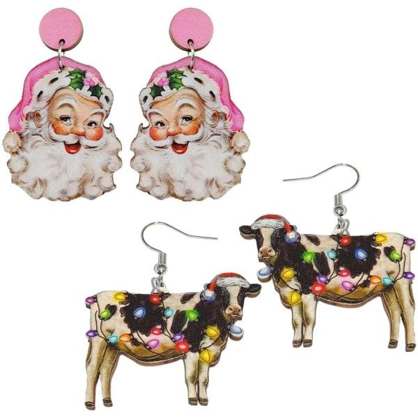 商品名木製クリスマスイヤリング レディース ガールズ ピンクサンタクロース クリスマスツリーカラー ライトストリング ネオンカウダングルイヤリング 面白いクリスマスイヤリング ジュエリーアクセサリー ギフト, One Size, 木材, 宝...