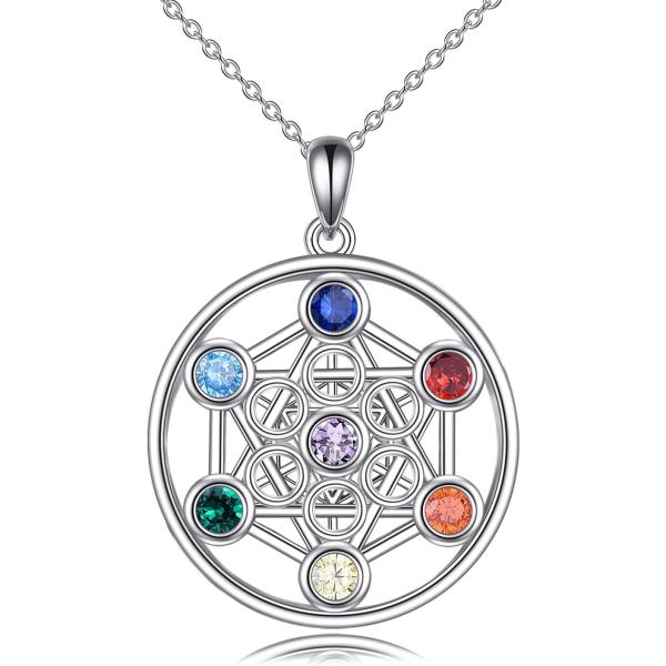 商品名YFN チャクラネックレス スターリングシルバー 7チャクラジェムストーンペンダント スピリチュアルヨガジュエリー レディース ガールズ メンズ, スターリングシルバー, キュービックジルコニアYFN Metatron Cube Ne...