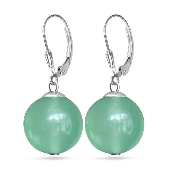 商品名HQFJW 12mm Natural Green Dongling Jade Stone Bead Gemstone Earrings,Handmade Dainty Simple Single Stone Drop Earrings...
