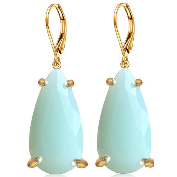 商品名HQFJW Natural Waterdrop Green Dongling Jade Stone Dangle Earrings,Genuine Real Aventurine Quartz Crystal Gemstone Dro...