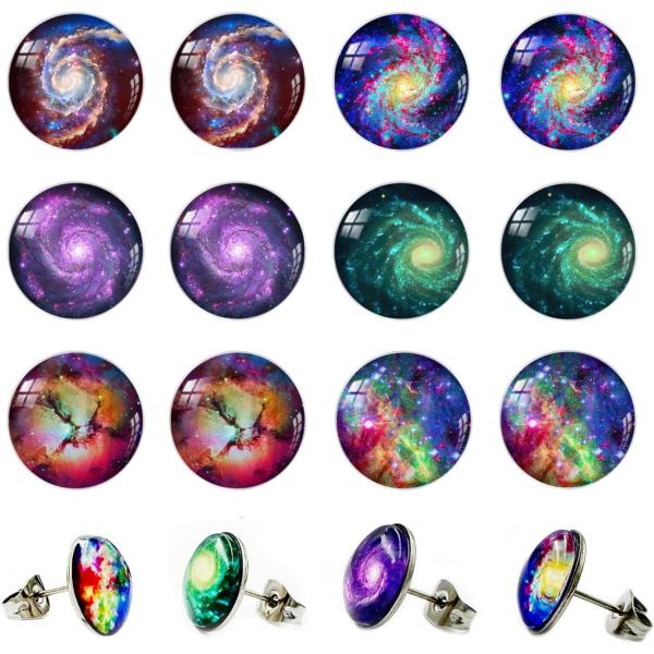 商品名6組 カラー星空スタッドイヤリングセット 銀河パターン ステンレススチール ラウンドイヤリング 10mm ジュエリー 女性用, ステンレス鋼 ガラス, なし。6 Pairs Christmas Earrings Yin Yang Ea...