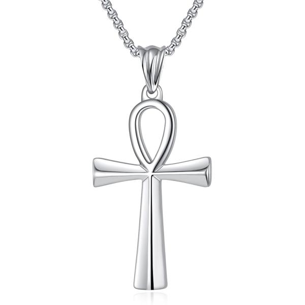 商品名HELORET アンクネックレス アンククロスネックレス シンプル 平和祈り アンククロスペンダントネックレス 女性や男性へのギフトに, ステンレス鋼, 宝石なしHELORET Ankh Necklace Ankh Cross Nec...