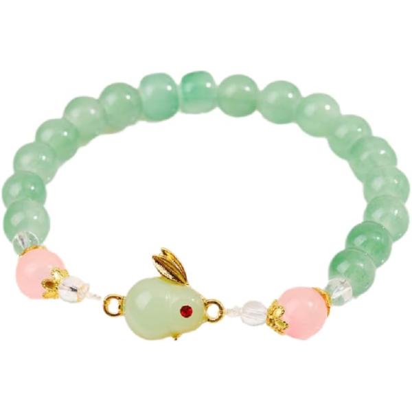 商品名1 Pcs Set New Year Zodiac Lucky Rabbit Braided Strand Bracelets Chinese Zodiac Animal Charm Imitation Jade Yutu Adjus...