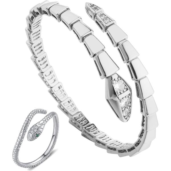 商品名TJOJOYFUL スネークブレスレット/カフブレスレット レディース スネークデザインバングル 5Aキュービックジルコニアストーン付き 記念日/バレンタインデー/クリスマス/パーティー/ガールフレンドへのジュエリーギフト, スターリ...