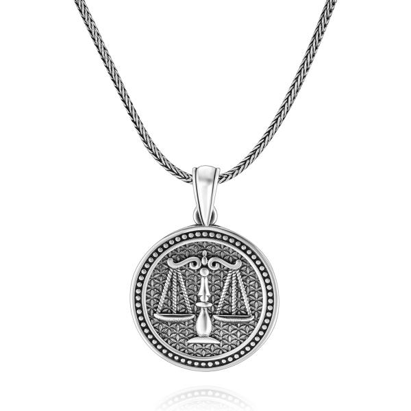 商品名TAKILINGO 925K Sterling Silver Libra Scales of Justice Necklace, Oxidized Silver Necklace, Mens Scales of Justice Nec...
