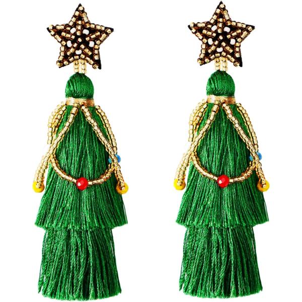 商品名クリスマスイヤリング レディース グリーン クリスマスツリー ドロップ ダングリング タッセル ボーホー ウィンターイヤリング 女の子用, ステンレス鋼, キュービックジルコニアChristmas Earrings for Women...