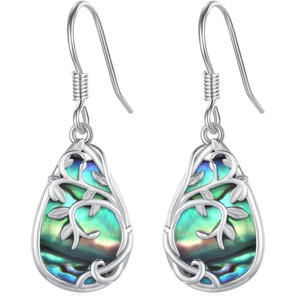 商品名Tree of Life イヤリング スターリングシルバー ティアドロップ アワビイヤリング レディース 生命の木 ドロップ ダングルイヤリング 低刺激性 生命の樹 ジュエリー ギフト, スターリングシルバー, 宝石なしTree of...