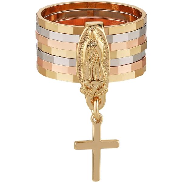 商品名HZMAN 14Kゴールドメッキ 聖母マリア/聖ユダヤ/イエス クロスリング レディース ガールズ 宗教的 上品 重ね付け可能 個性的 クリエイティブ マルチリング パーティー 結婚 婚約 クリスチャン ステートメントリング, 非貴金...