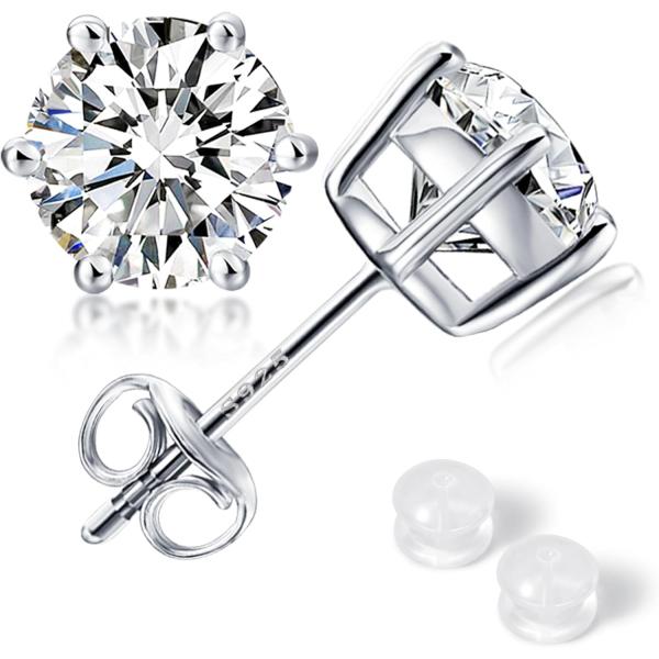 商品名LOVEBHATIA Moissanite Earrings For Women, Lab Created Diamond Studs For Men, 925 Sterling Silver 18k White Gold-Plate...