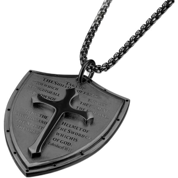 商品名FULULAY ステンレススチール テンプル騎士団 シールド 神の鎧 信仰 クロスペンダントネックレス メンズ/ボーイズ/レディース ドッグタグジュエリー 22-24インチのロロチェーン、シルバー/ゴールド/ブラック, ステンレス鋼,...