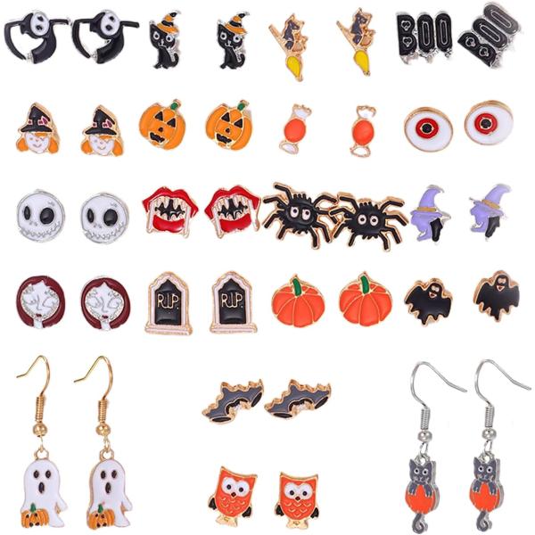 商品名2023 20ペアパック ハロウィンイヤリング レディース ガールズ おもしろコスチュームアクセサリー パンプキンクモ ゴーストブー バルクイヤリングセット 聖人の日 ジュエリーギフト 彼女へのギフト, 亜鉛, 宝石なし2023 pa...
