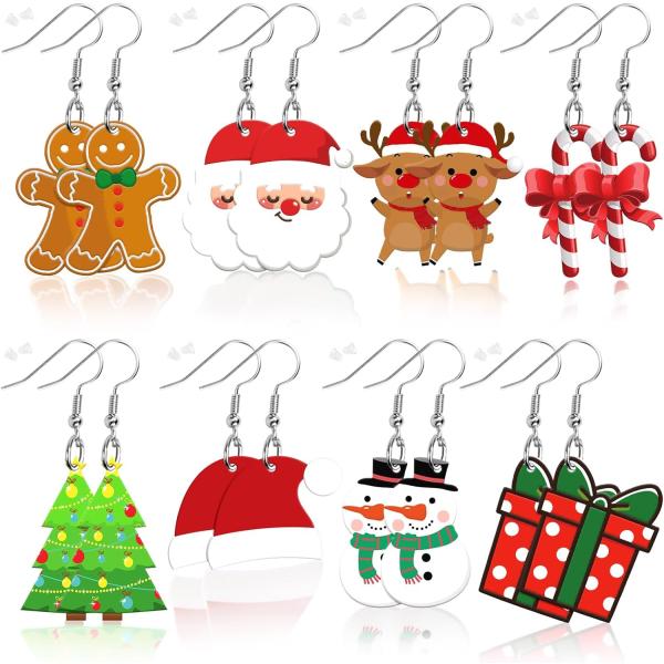 商品名AUGSUN 8 Pairs Holiday Earrings for Women Christmas Acrylic Earrings Double Side Design Christmas Tree Gingerbread Me...