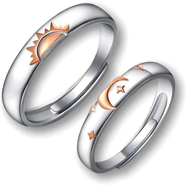 商品名美しい太陽と月 プロミスリング カップルセット 彼と彼女のリングにマッチする調節可能な結婚指輪 カップル用 天体リングギフト, ジェムストーン, トパーズStunning Sun and Moon Promise Rings for ...