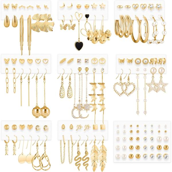 商品名Funtopia レディースゴールドイヤリング ファッションダングルイヤリング ゴールドスタッドイヤリング マルチパック 68ペア パールステートメントイヤリング 誕生日パーティー/ホリデーイヤリング用 バラエティパック, 亜鉛, 宝...
